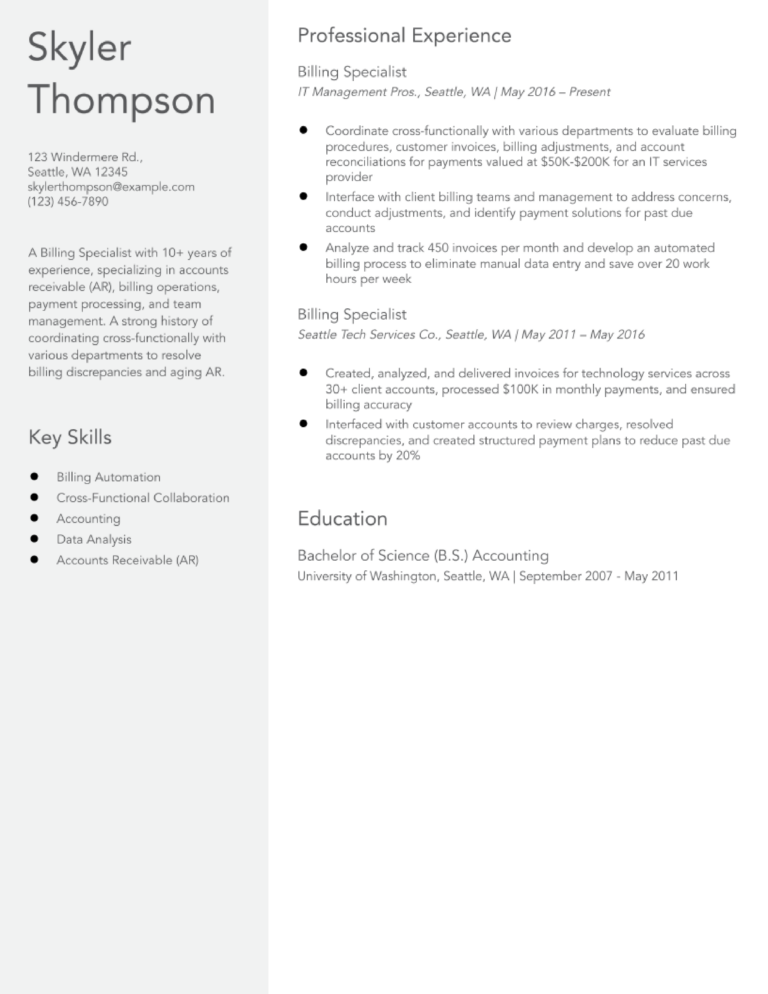 Billing Specialist Resume Examples and Templates for 2024 ...