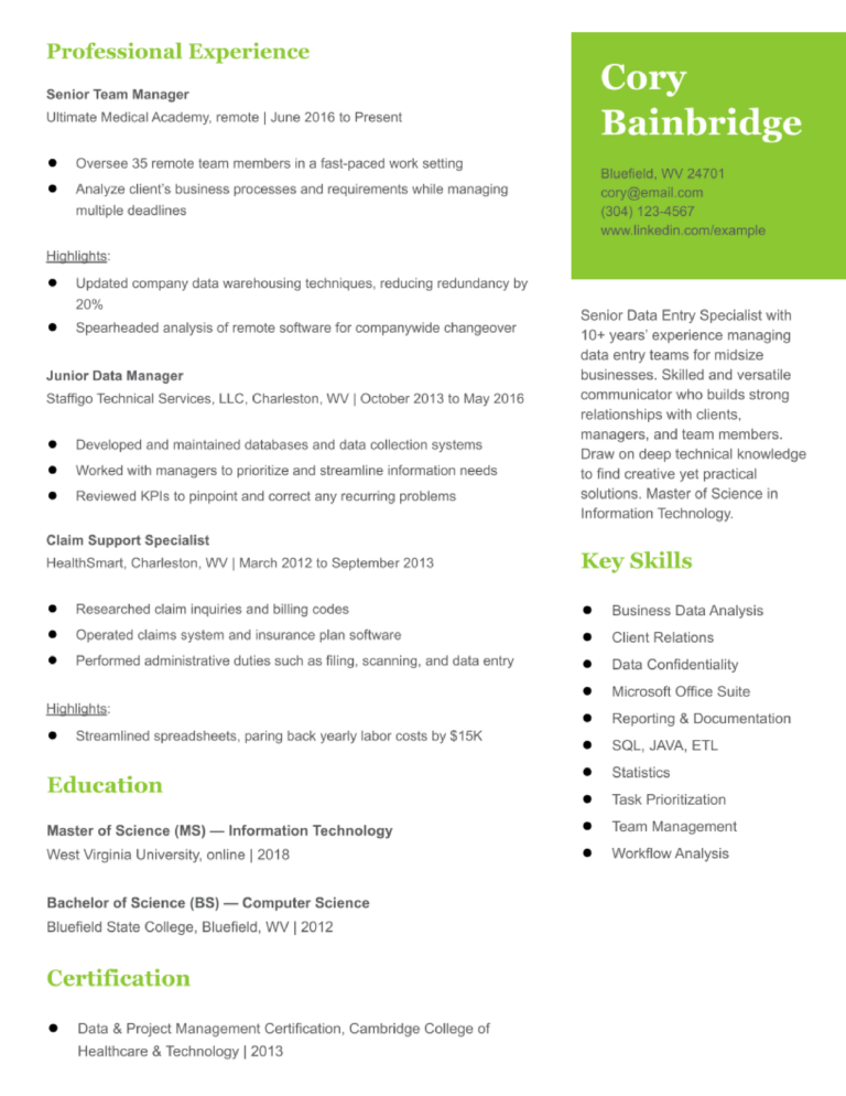 Data Entry Resume Examples And Templates For 2024 - Resumebuilder.com