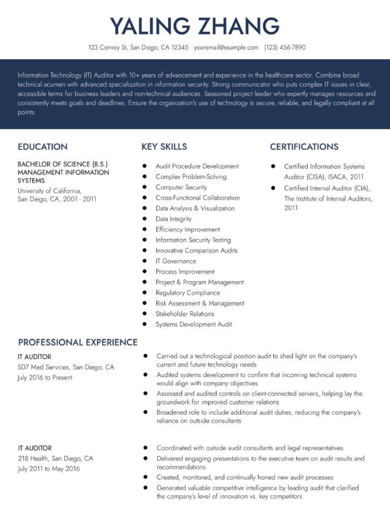 IT Auditor Resume Examples and Templates for 2024 - ResumeBuilder.com