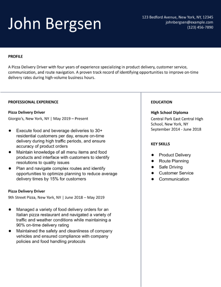 Pizza Delivery Driver Resume Examples and Templates for 2024 ... Pizza Delivery Driver Resume Examples and Templates for 2024 ...