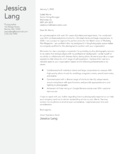 Photographer Cover Letter Examples and Templates for 2024 ...