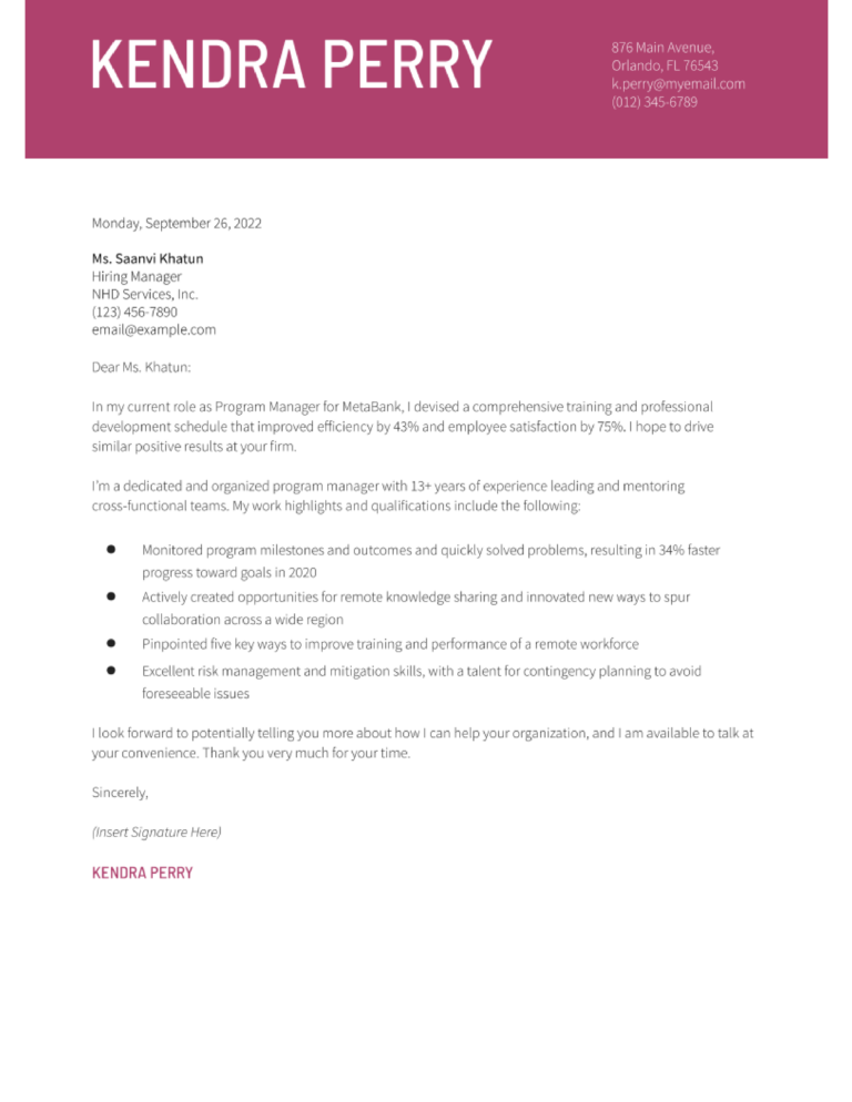 Program Manager Cover Letter Examples and Templates for 2024 ...