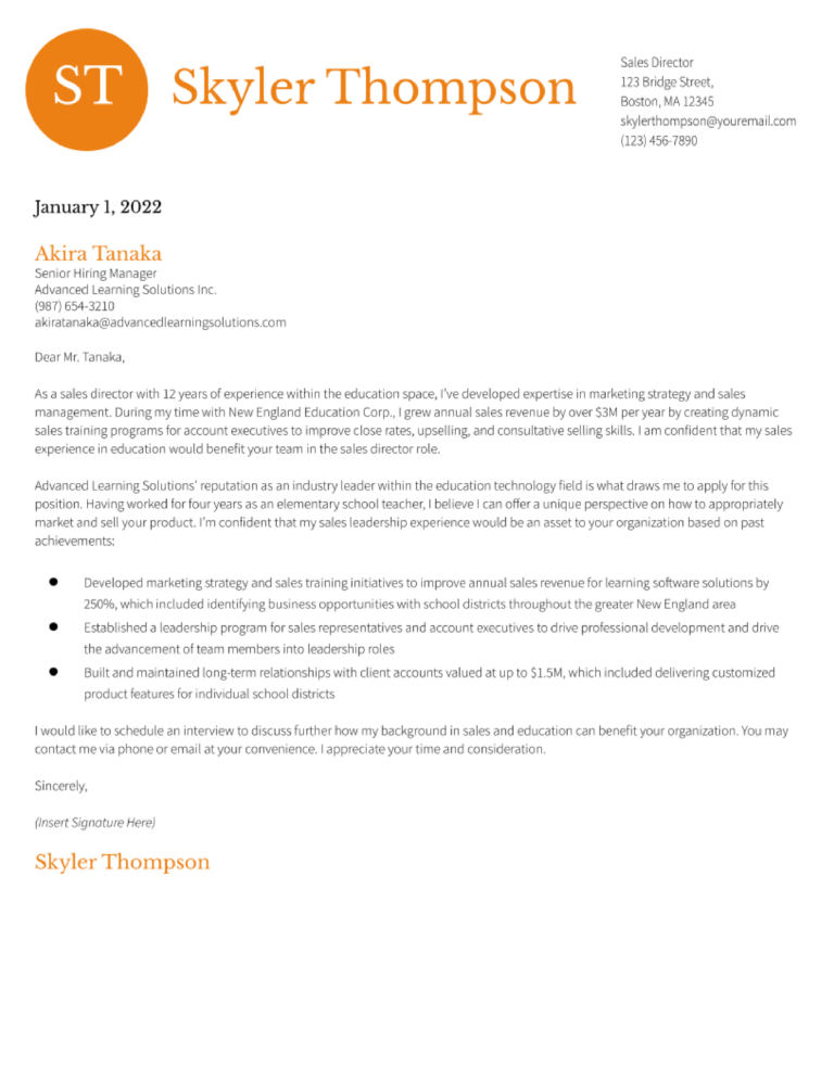 Sales Director Cover Letter Examples and Templates for 2024 ...