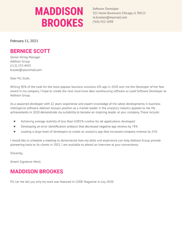 Software Developer Cover Letter Examples and Templates for 2024 ...