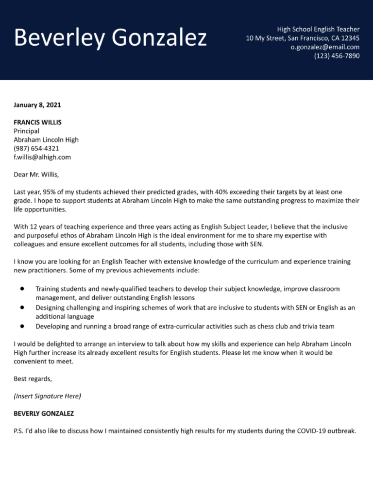 Teacher Cover Letter Examples and Templates for 2024 - ResumeBuilder.com