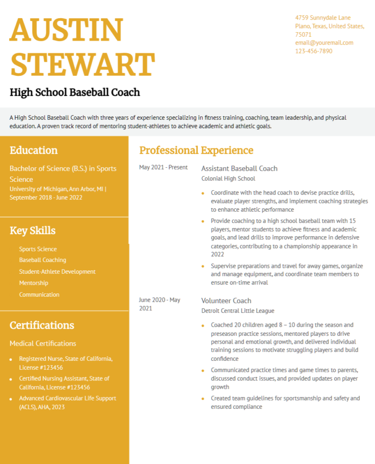 Coaching Resume Examples and Templates for 2024 - ResumeBuilder.com