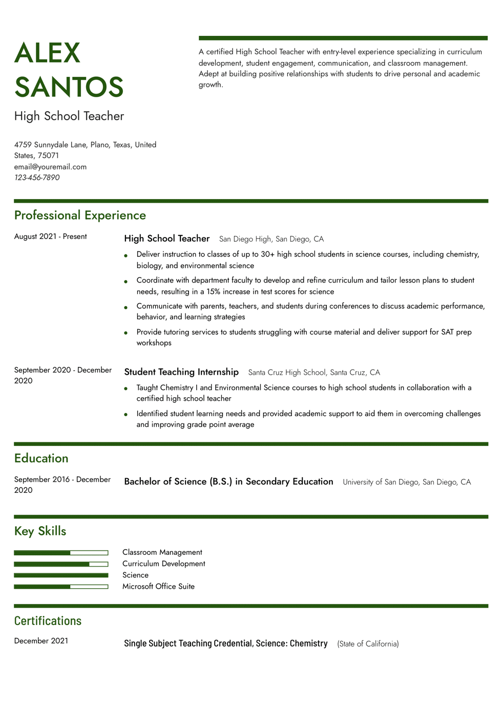 High School Teacher Resume Examples and Templates for 2025 ...