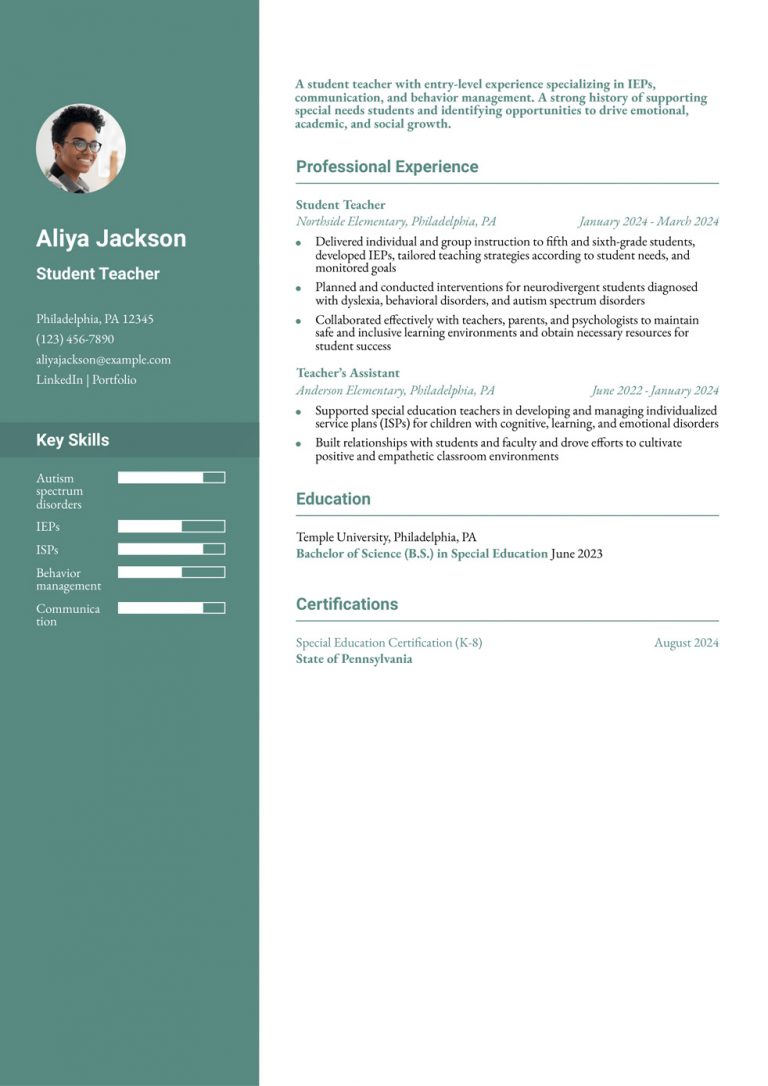 22 Best Student Teacher Resume Examples and Templates for 2025 ...