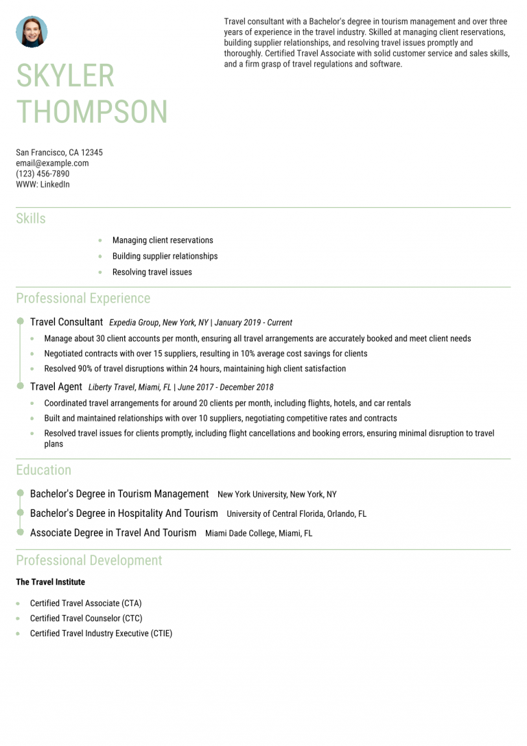 Best Travel Agent Resume Examples and Templates for 2025 ...