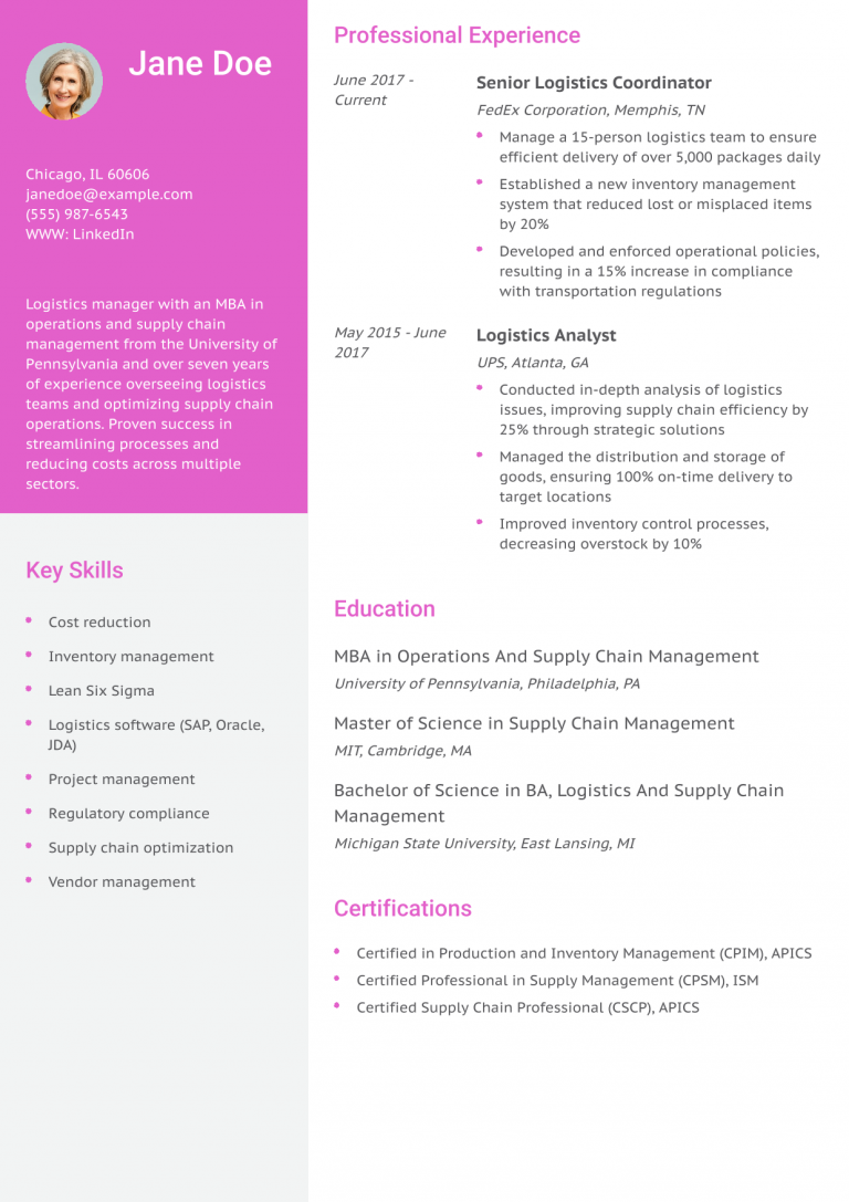 Best Logistics Resume Examples and Templates for 2025 - ResumeBuilder.com