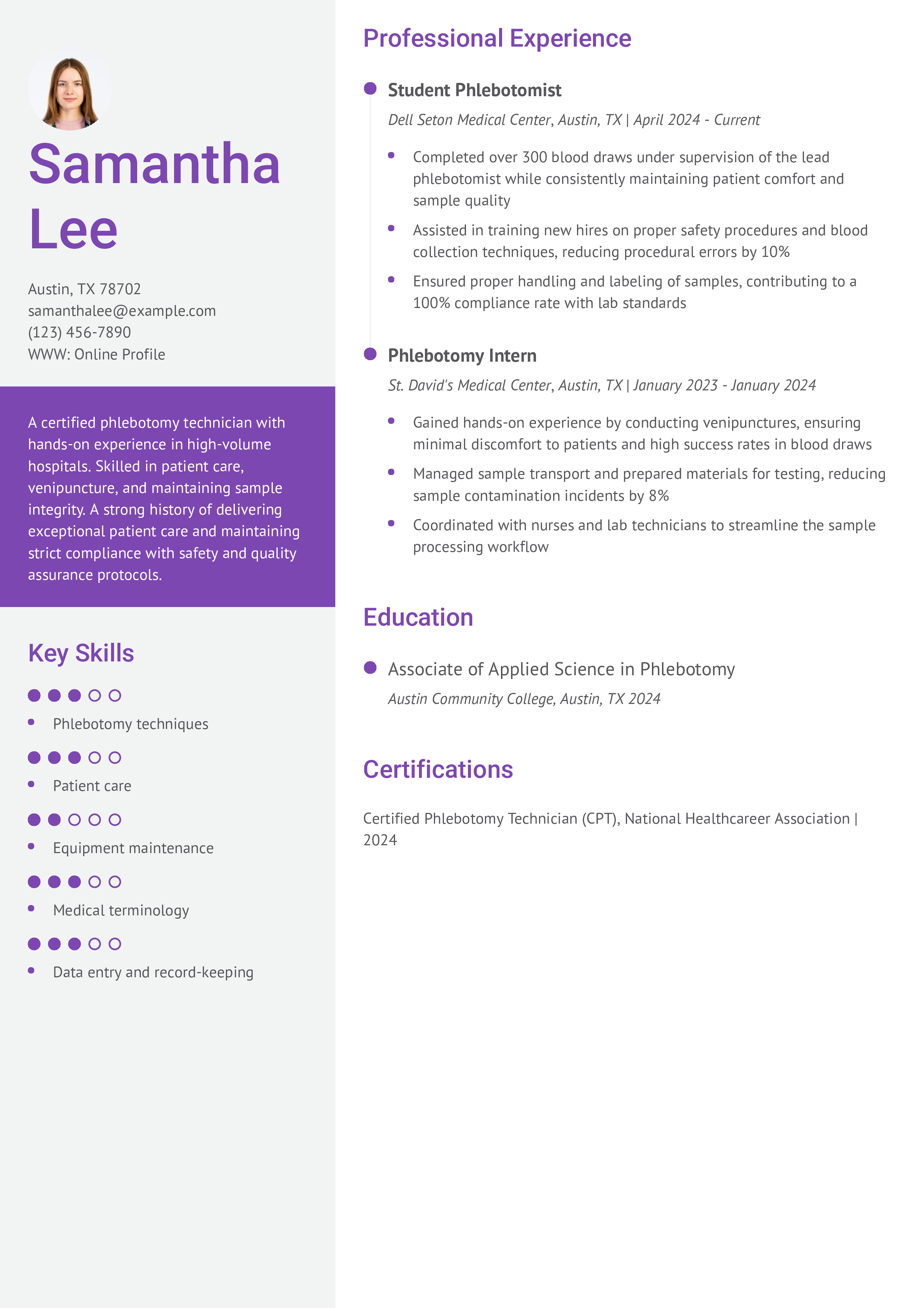 Phlebotomist Resume Examples and Templates for 2025 - ResumeBuilder.com