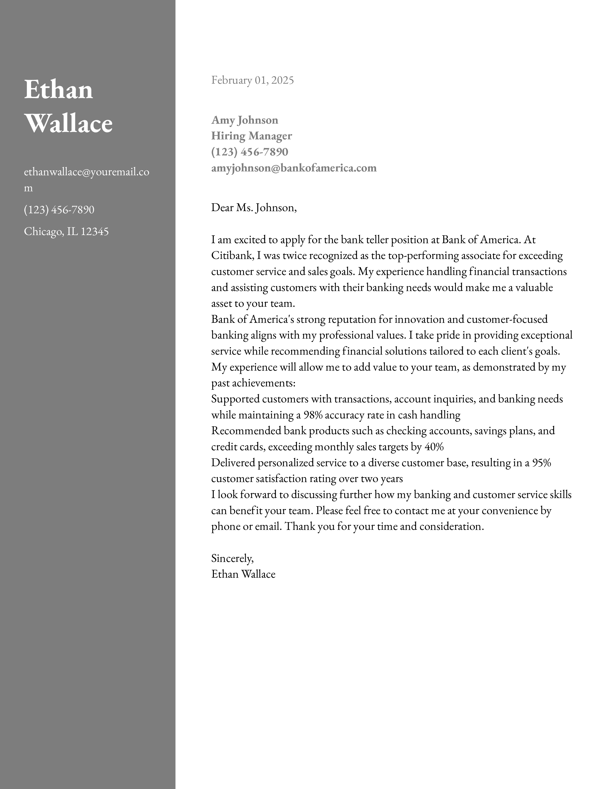 Bank Teller Cover Letter Examples and Templates for 2025 ...