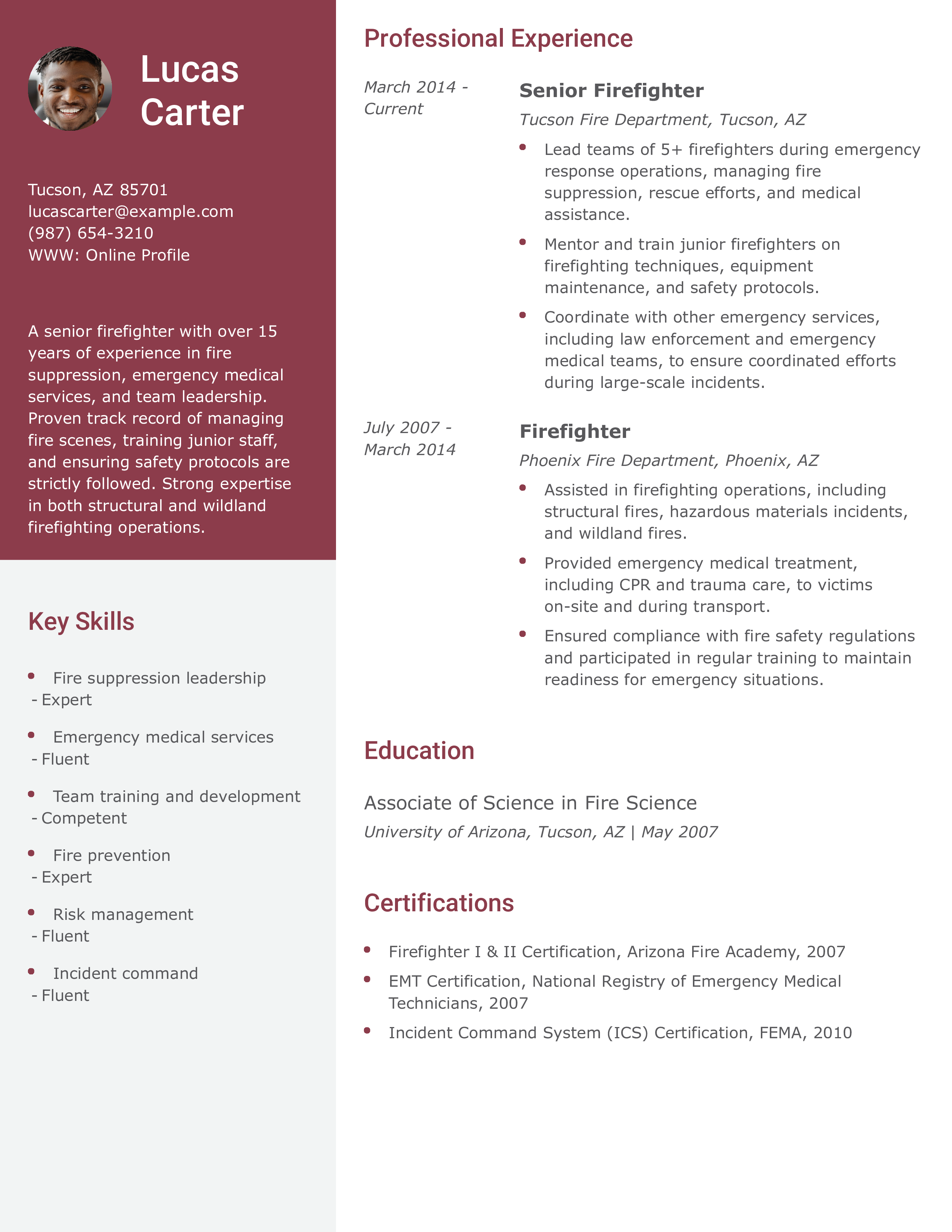 Firefighter Resume Examples and Templates for 2025 - ResumeBuilder.com